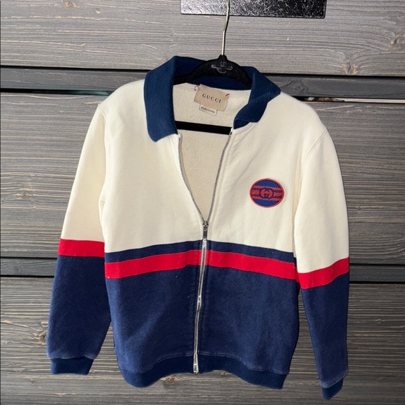 Gucci | Shirts & Tops | Gucci Blue And White Zipup Jacket | Poshmark